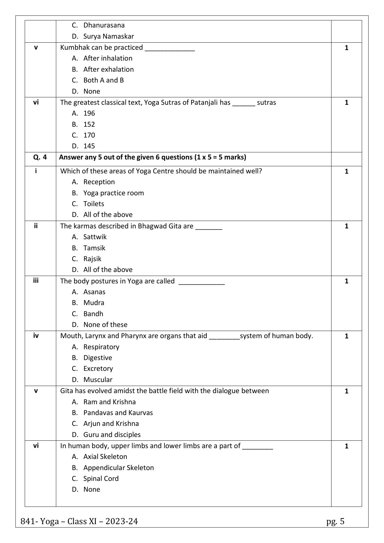 CBSE Class 11: Yoga 2024 Sample Paper - IndCareer Docs