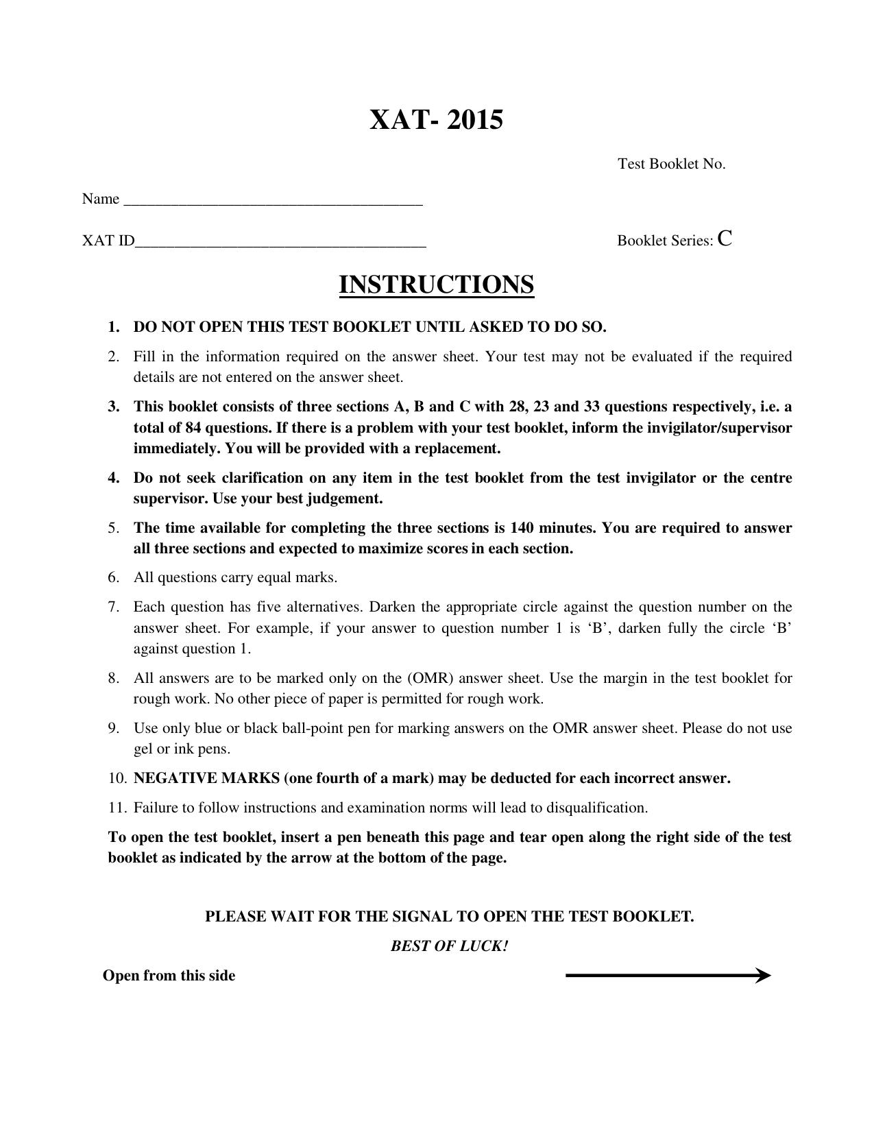 XAT 2015 Set C Question Papers - IndCareer Docs