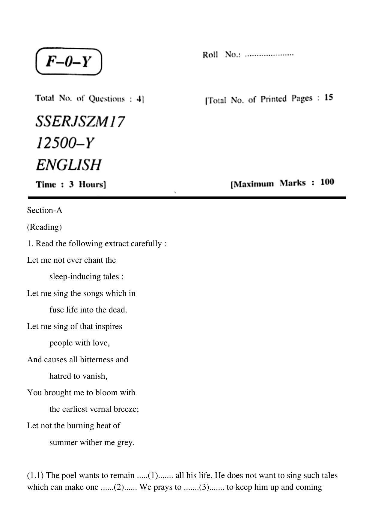 JKBOSE Class 12 English Question Papers 2017 (12500-Y) - IndCareer Docs