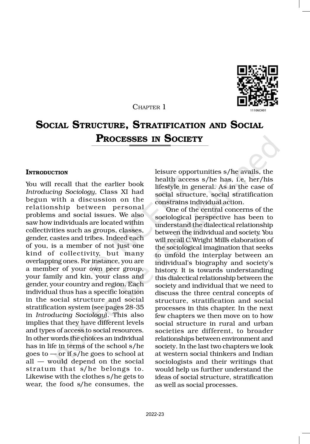 NCERT Book for Class 11 Sociology Chapter 1 Social Structure