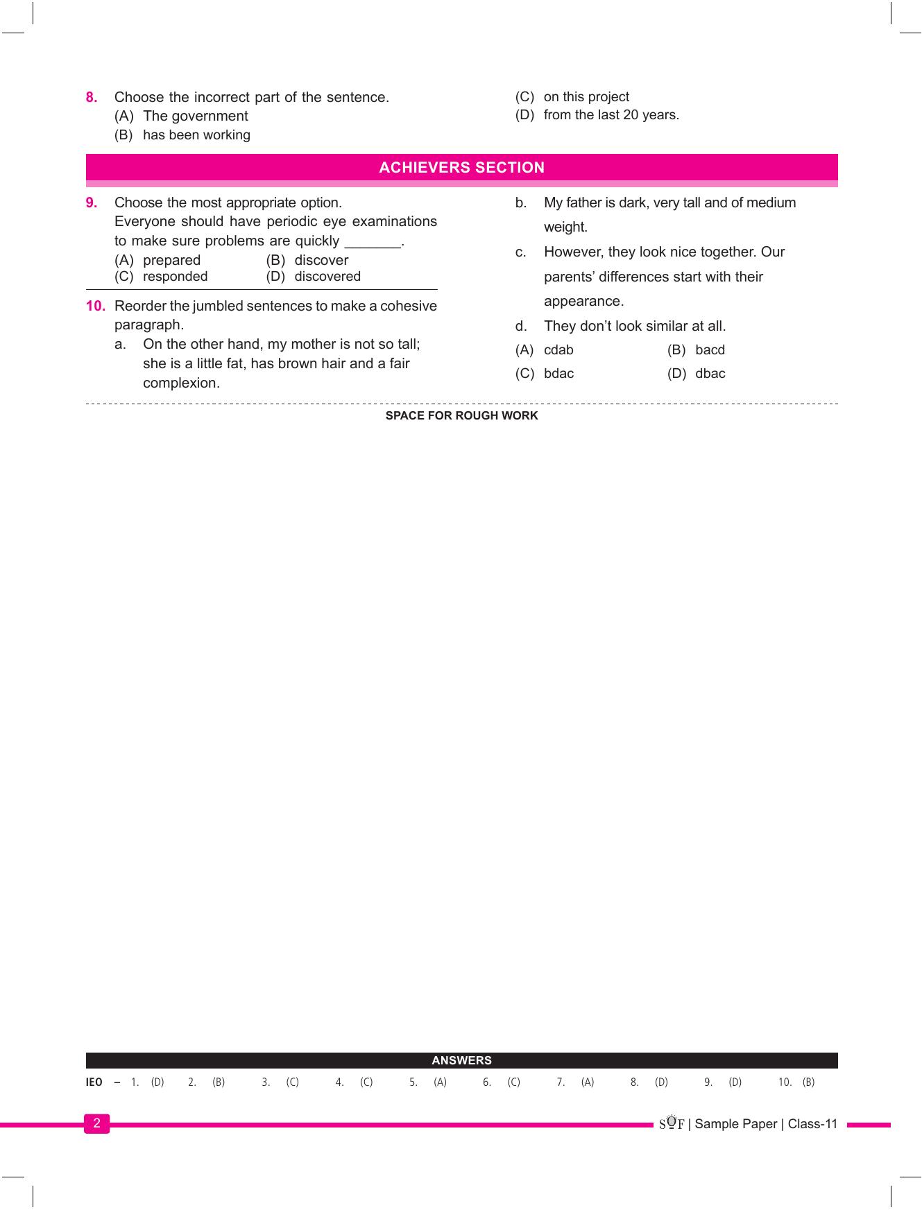 SOF IEO Class 11 (2023-2024) Sample Paper - IndCareer Docs