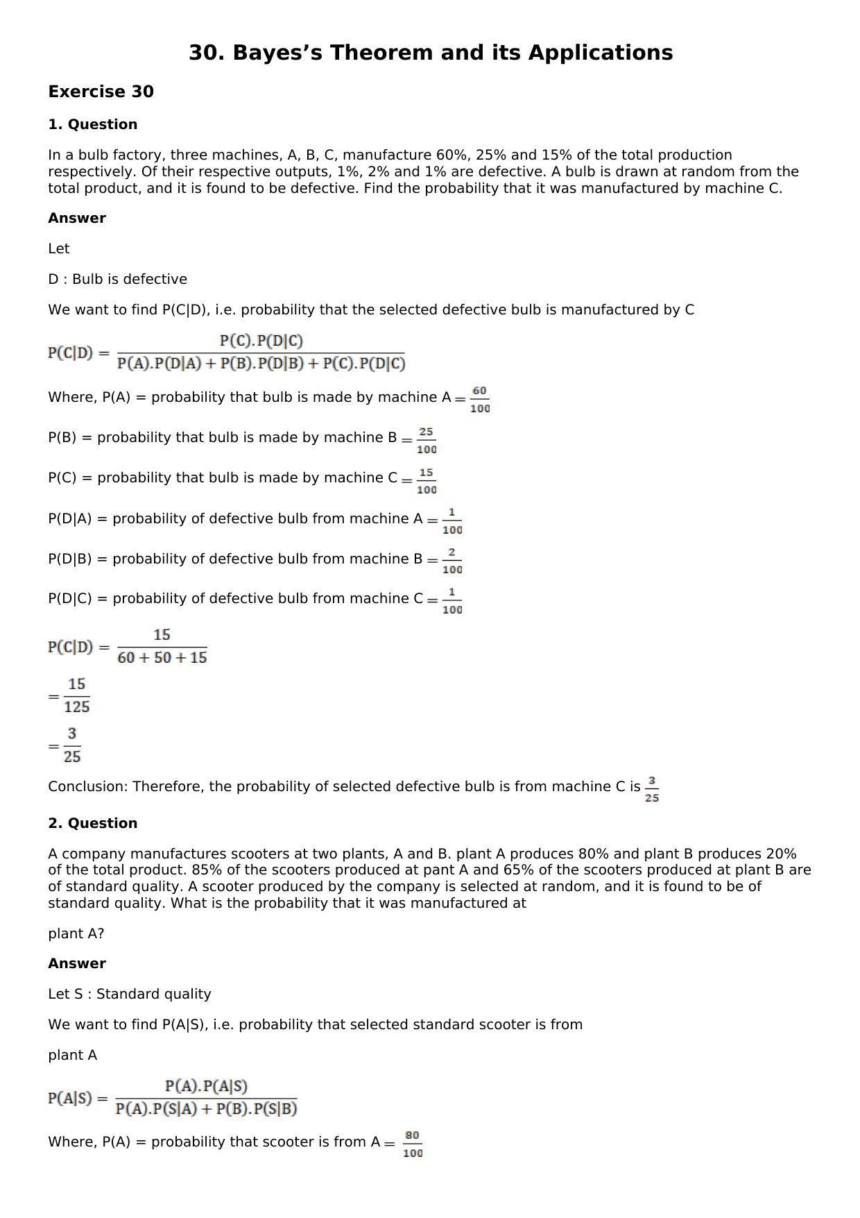 RS Aggarwal Solutions for 12th Class Maths Chapter 30-Bayes’s Theorem ...