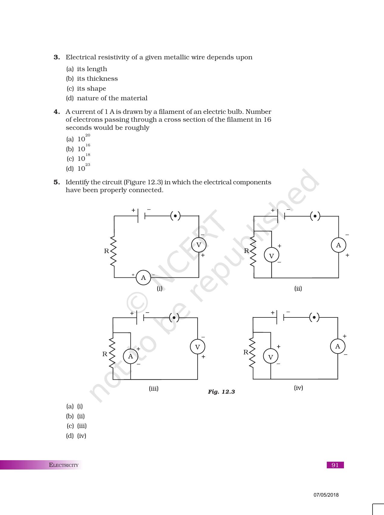 NCERT Exemplar Book for Class 10 Science Chapter 12 Electricity