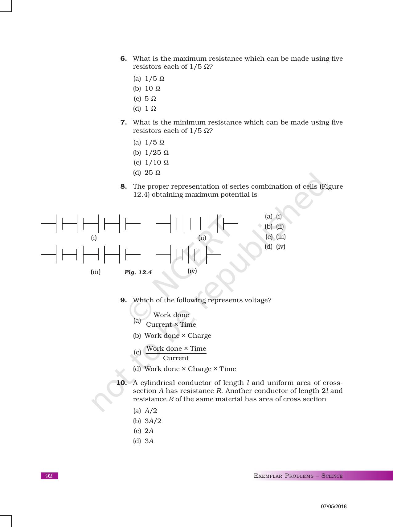 NCERT Exemplar Book for Class 10 Science Chapter 12 Electricity