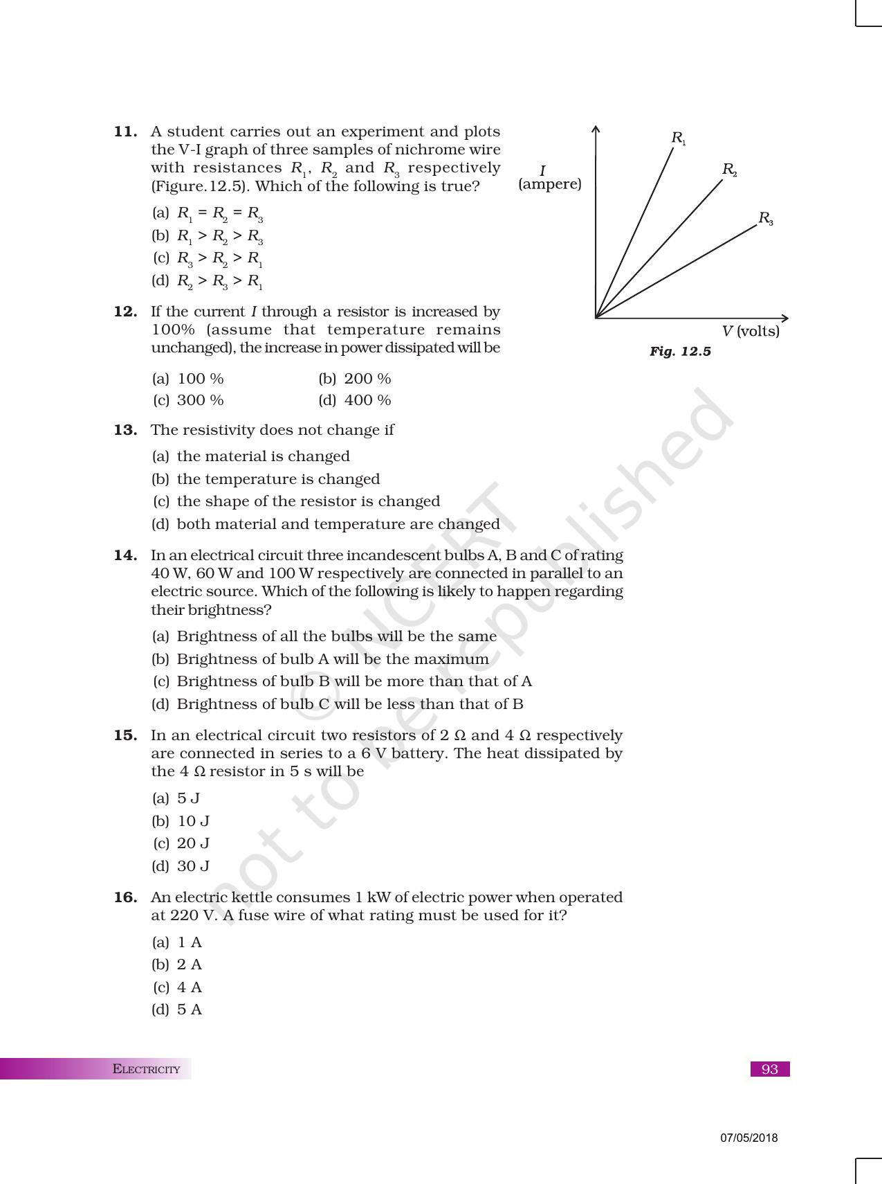 NCERT Exemplar Book for Class 10 Science Chapter 12 Electricity