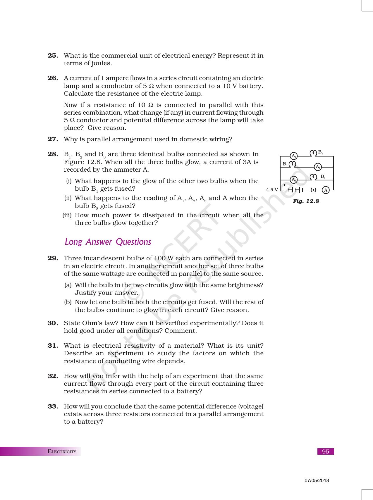 NCERT Exemplar Book for Class 10 Science Chapter 12 Electricity