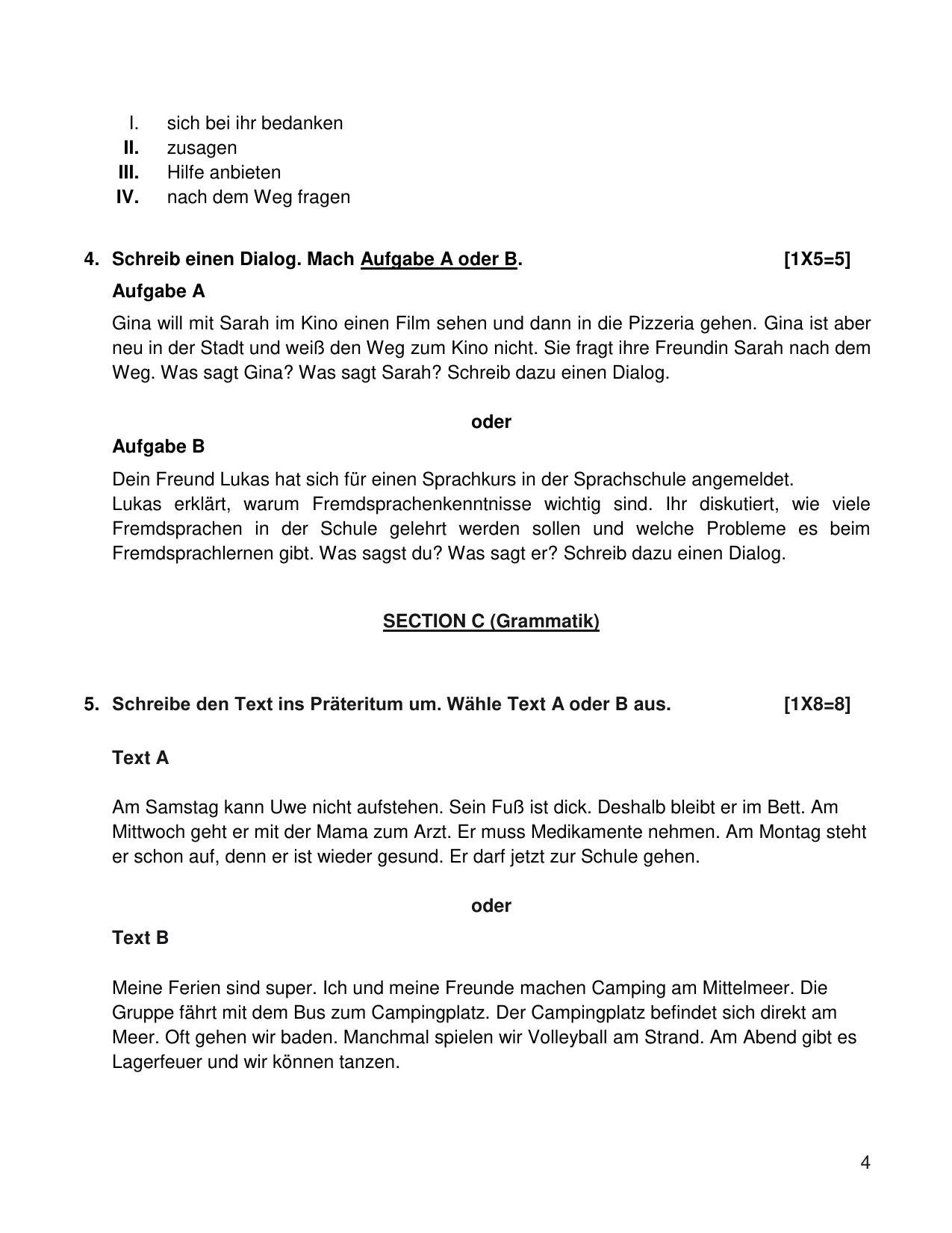 CBSE Class 10 German Sample Paper 2025 - IndCareer Schools