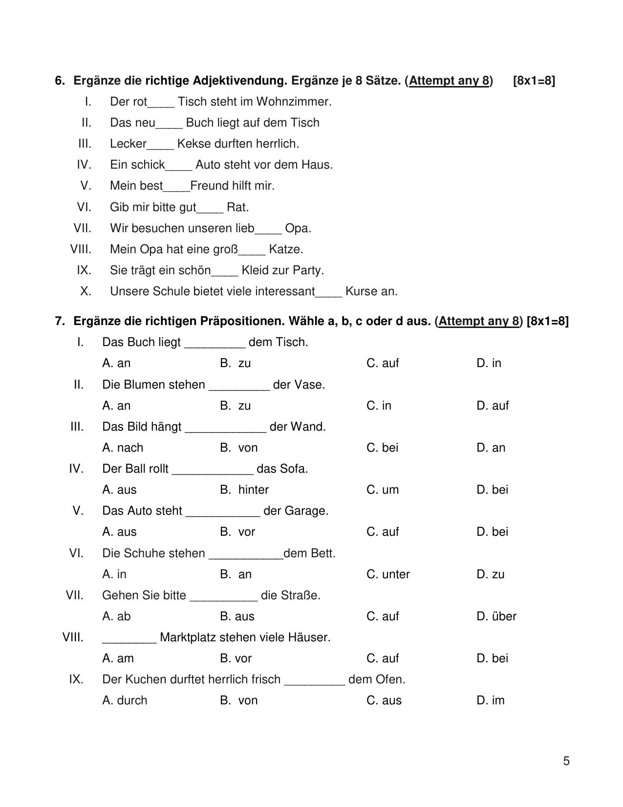 CBSE Class 10 German Sample Paper 2025 - IndCareer Schools