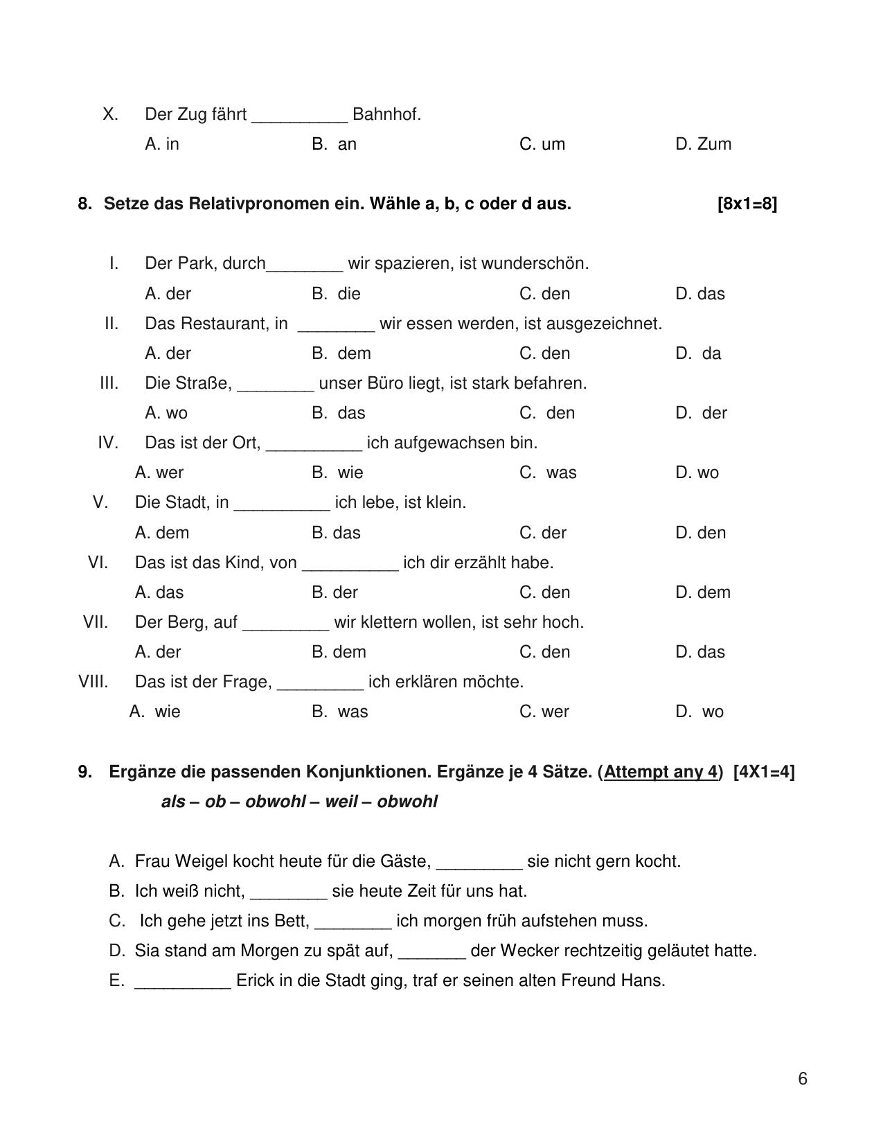 CBSE Class 10 German Sample Paper 2025 - IndCareer Schools