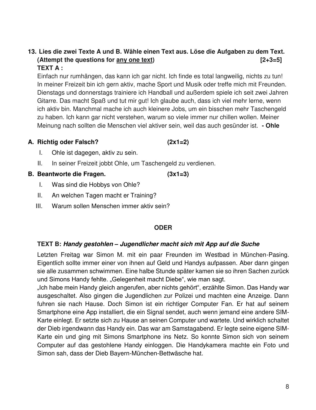 CBSE Class 10 German Sample Paper 2025 - IndCareer Schools