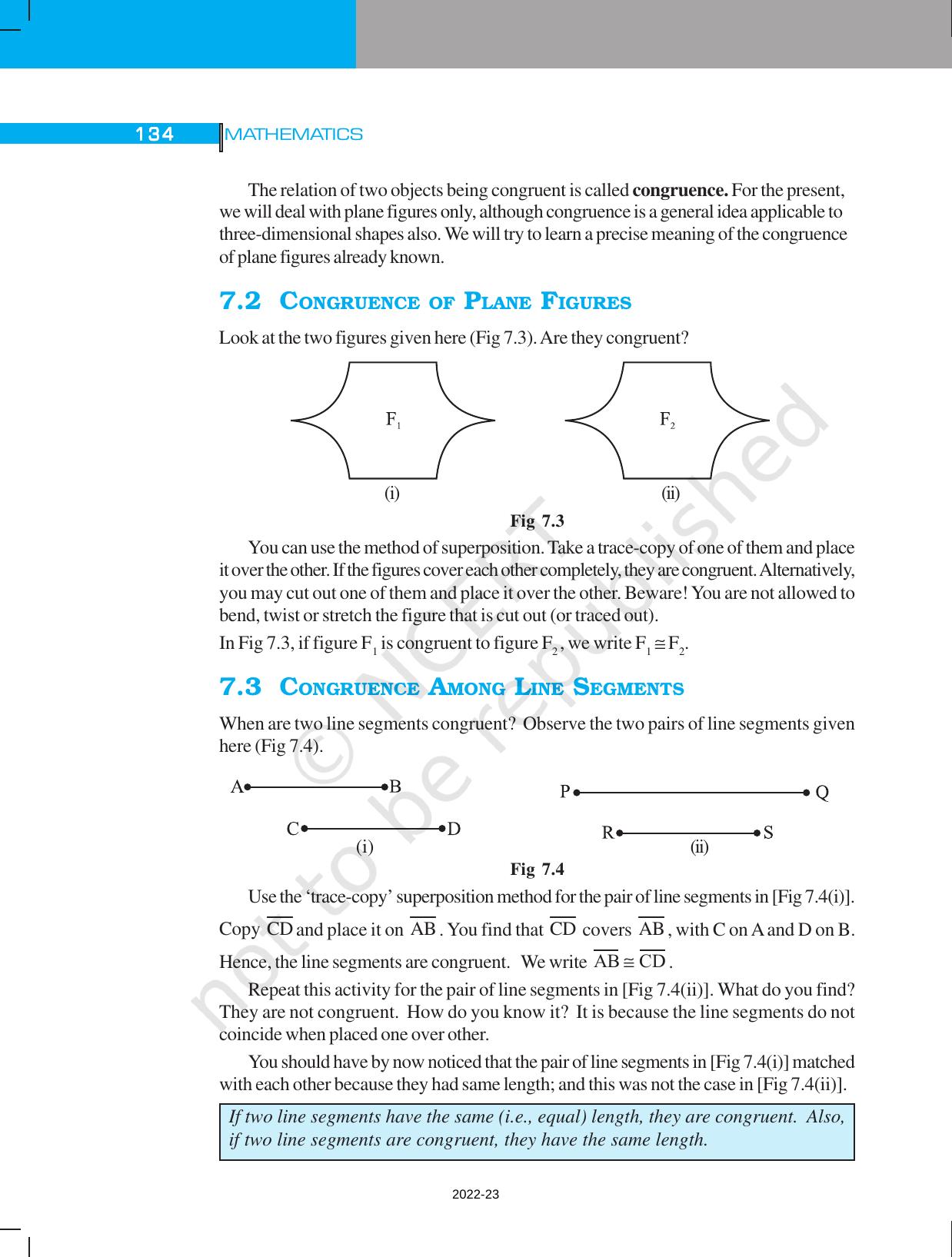 NCERT Book for Class 7 Maths: Chapter 7-Congruence of Triangles ...