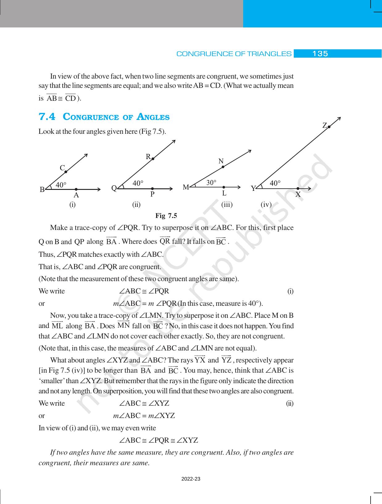 NCERT Book for Class 7 Maths: Chapter 7-Congruence of Triangles ...