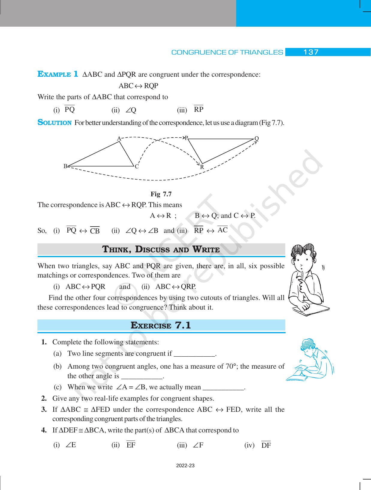 NCERT Book for Class 7 Maths: Chapter 7-Congruence of Triangles ...