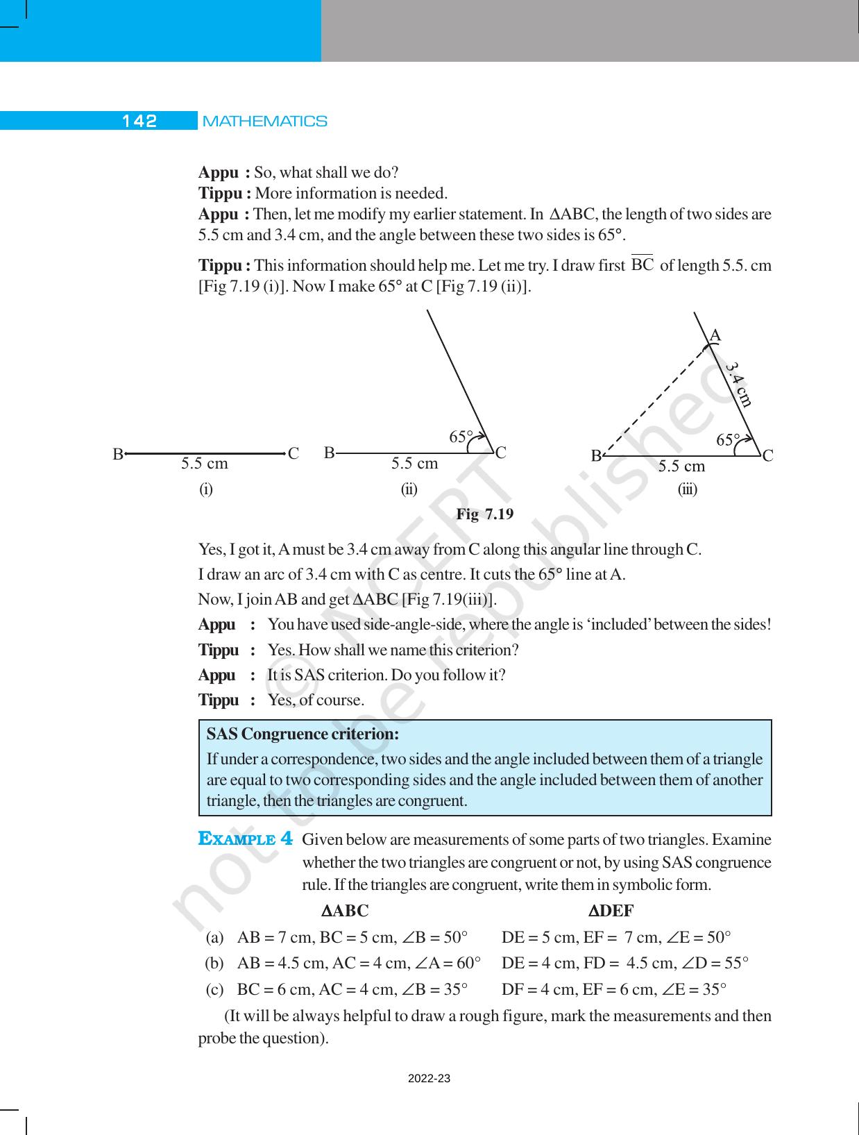 NCERT Book for Class 7 Maths: Chapter 7-Congruence of Triangles ...