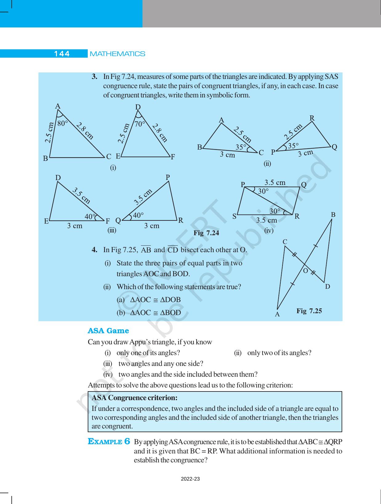 NCERT Book for Class 7 Maths: Chapter 7-Congruence of Triangles ...