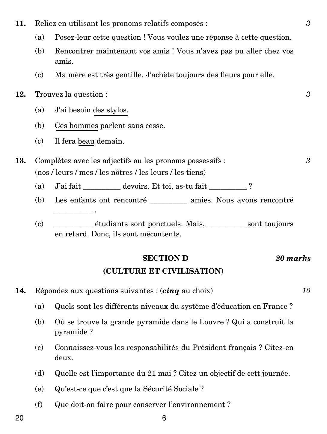 CBSE Class 10 20 FRENCH 2019 Question Paper IndCareer Docs