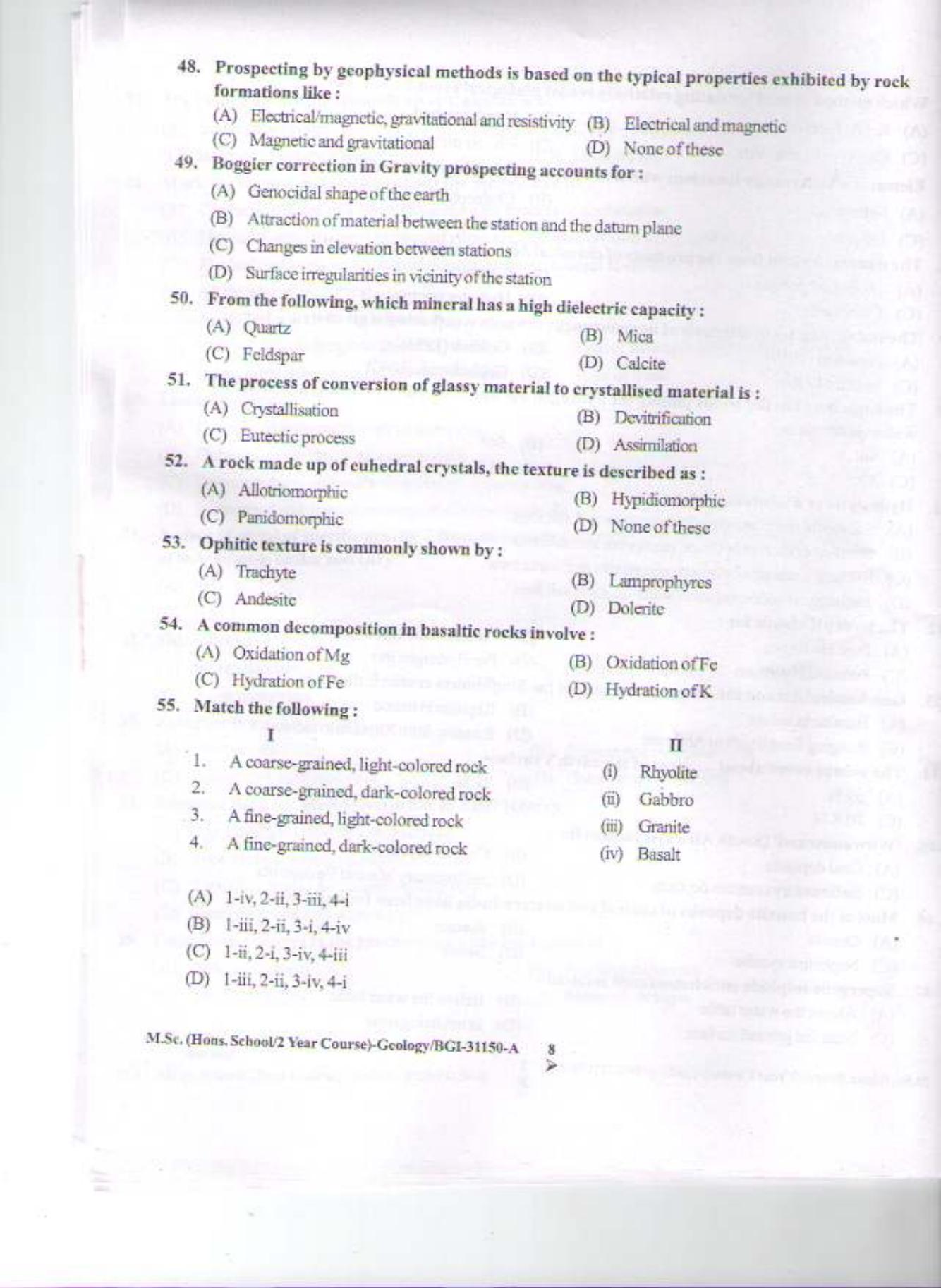 PU CET PG 2015: MSc (HS)(Geology) Question Paper - IndCareer Docs