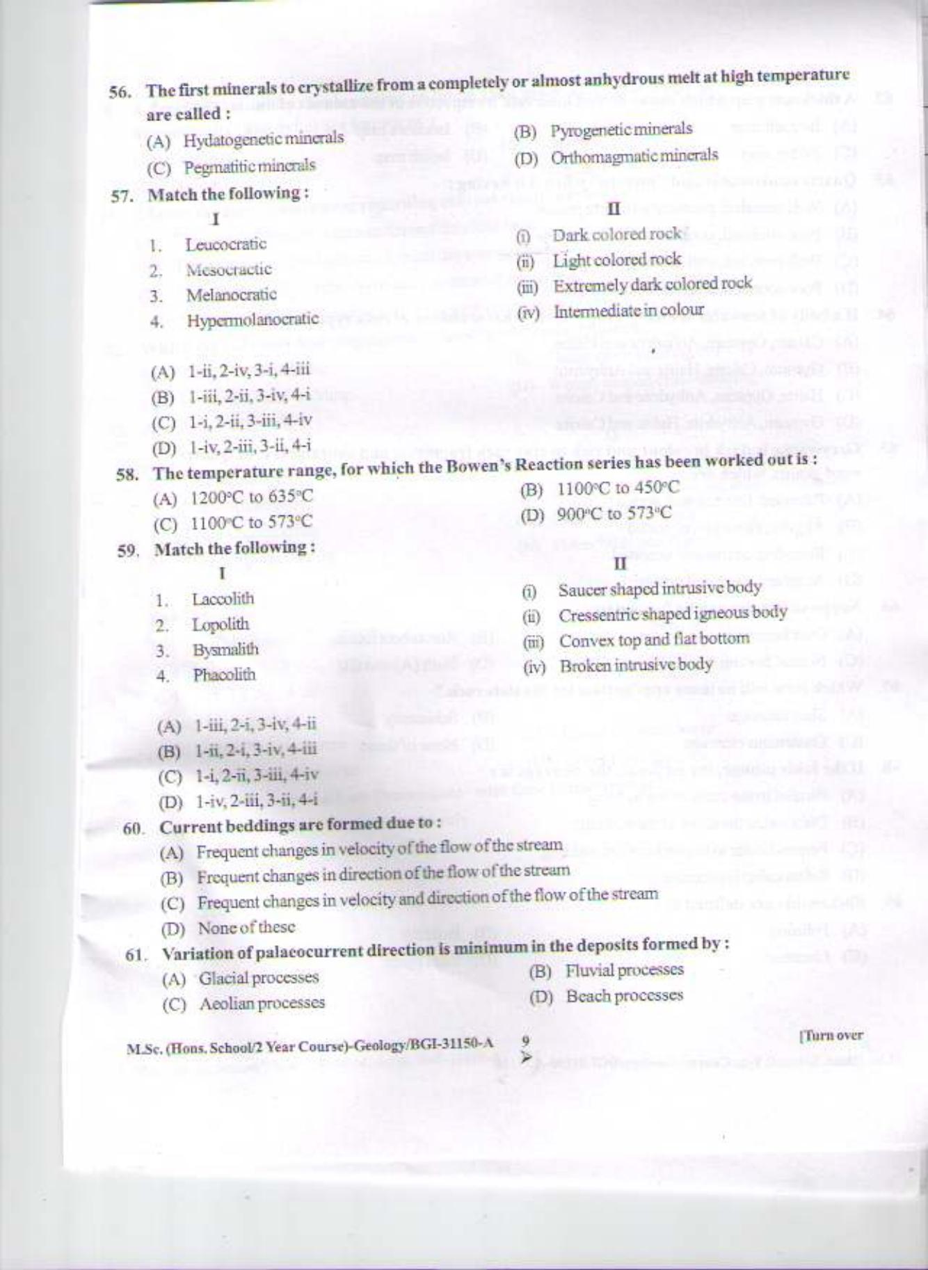 PU CET PG 2015: MSc (HS)(Geology) Question Paper - IndCareer Docs
