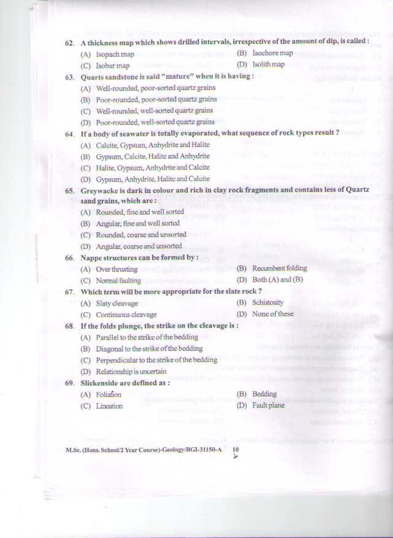 PU CET PG 2015: MSc (HS)(Geology) Question Paper - IndCareer Docs