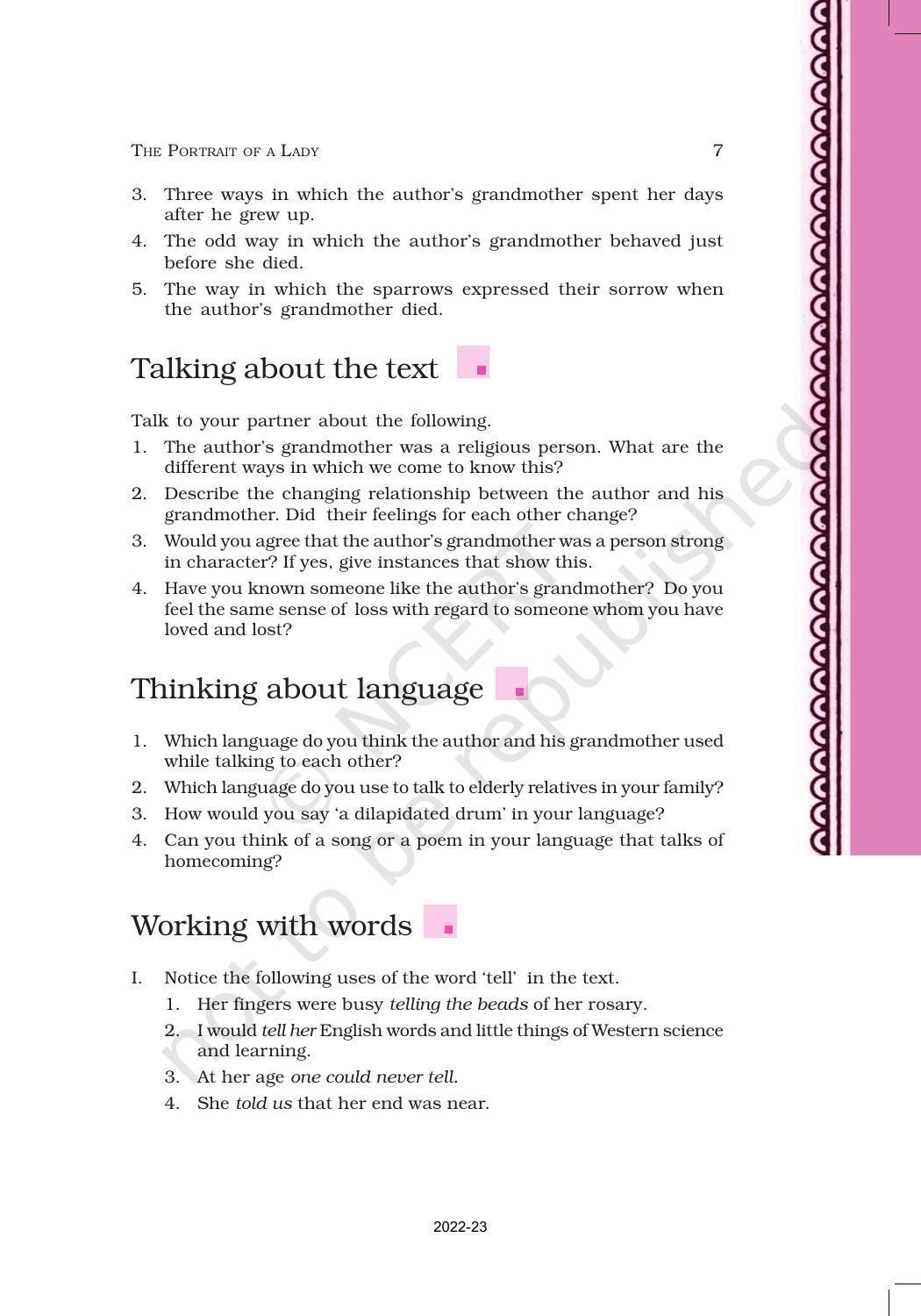 NCERT Book For Class 11 English Chapter 1 The Portrait Of A Lady NCERT Book For Class 11 English Chapter 1 The Portrait Of A Lady