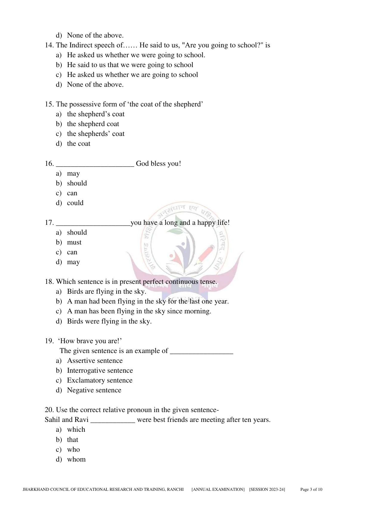 JAC Board Class 8th 2024 Model Paper - IndCareer Docs
