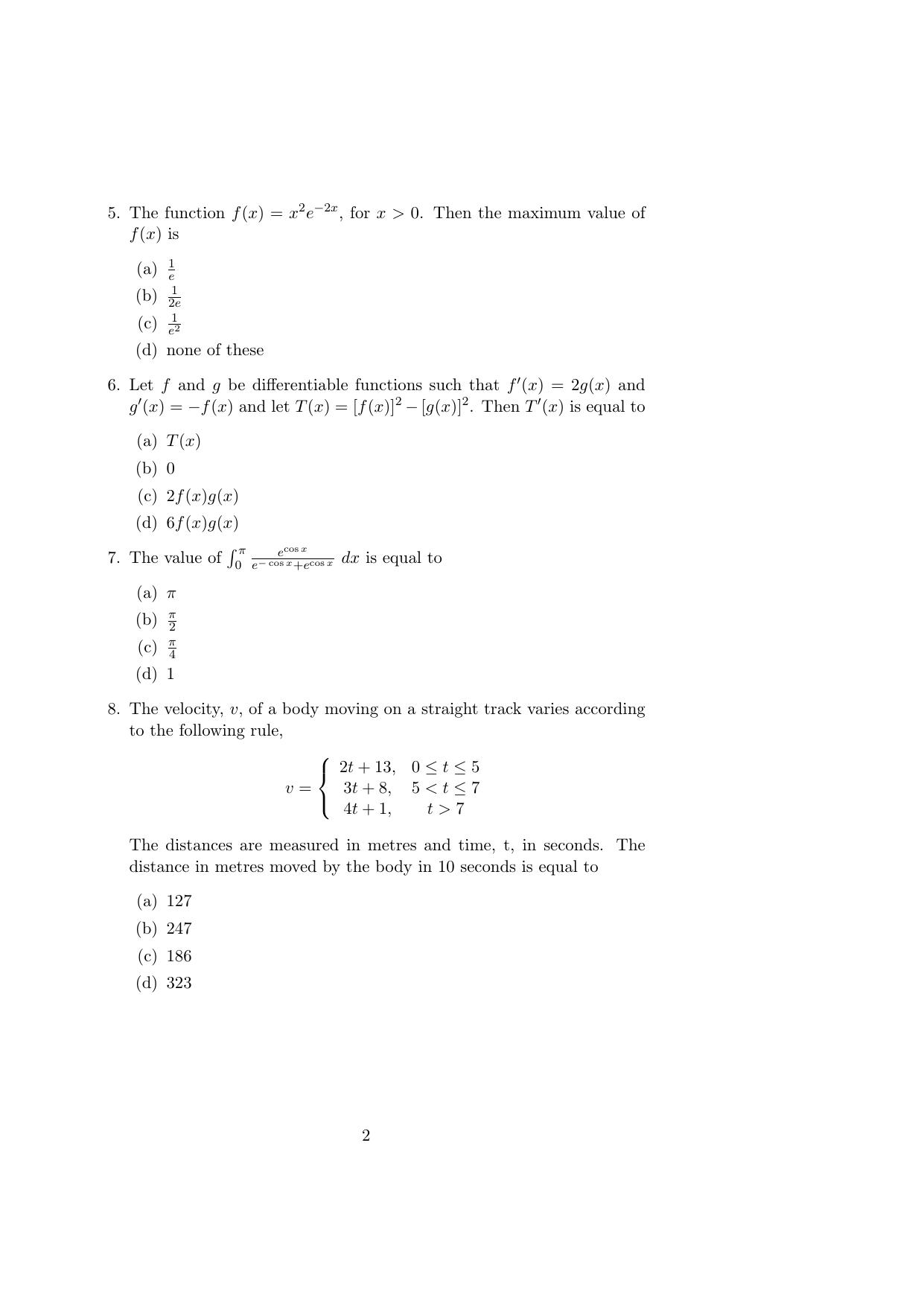 ISI Admission Test M.S.(QMS) QMA 2017 Sample Paper - IndCareer Docs