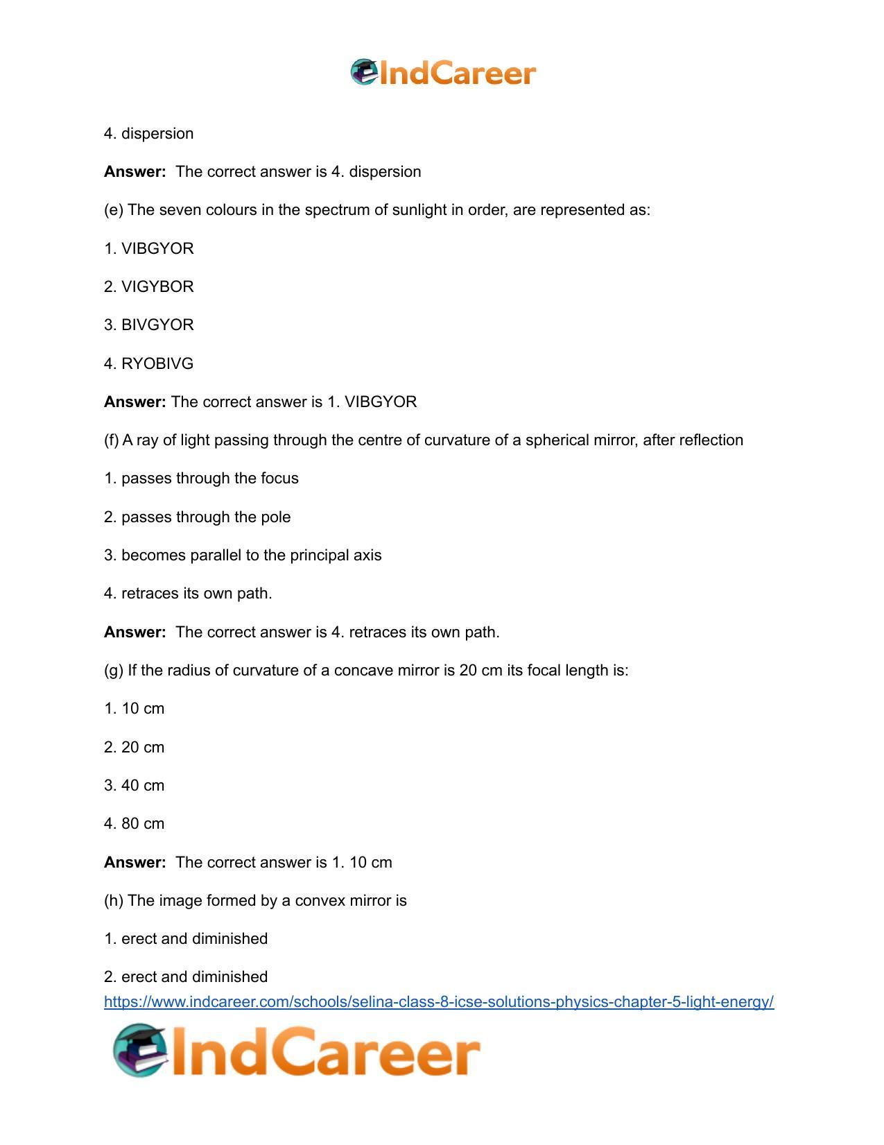 Selina Class 8 ICSE Solutions Physics : Chapter 5- Light Energy ...
