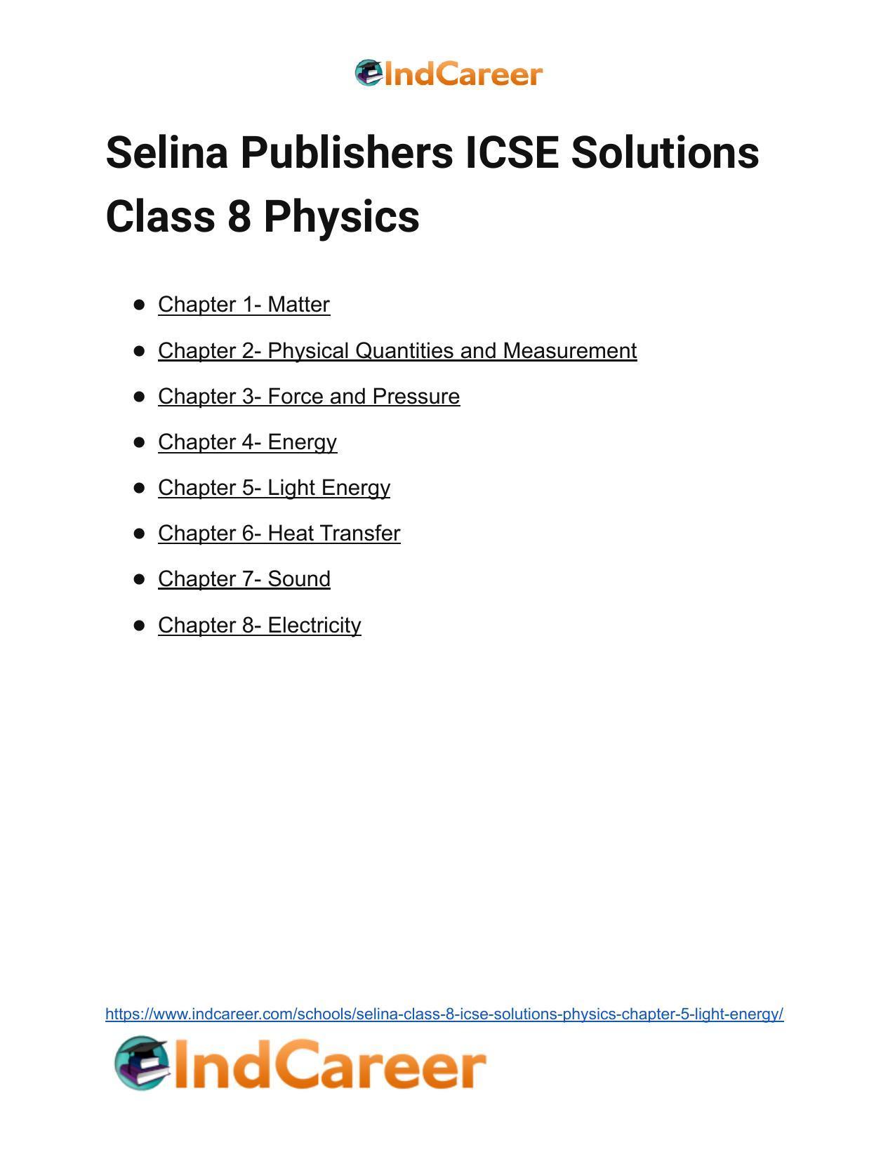 Selina Class 8 ICSE Solutions Physics : Chapter 5- Light Energy - IndCareer Docs