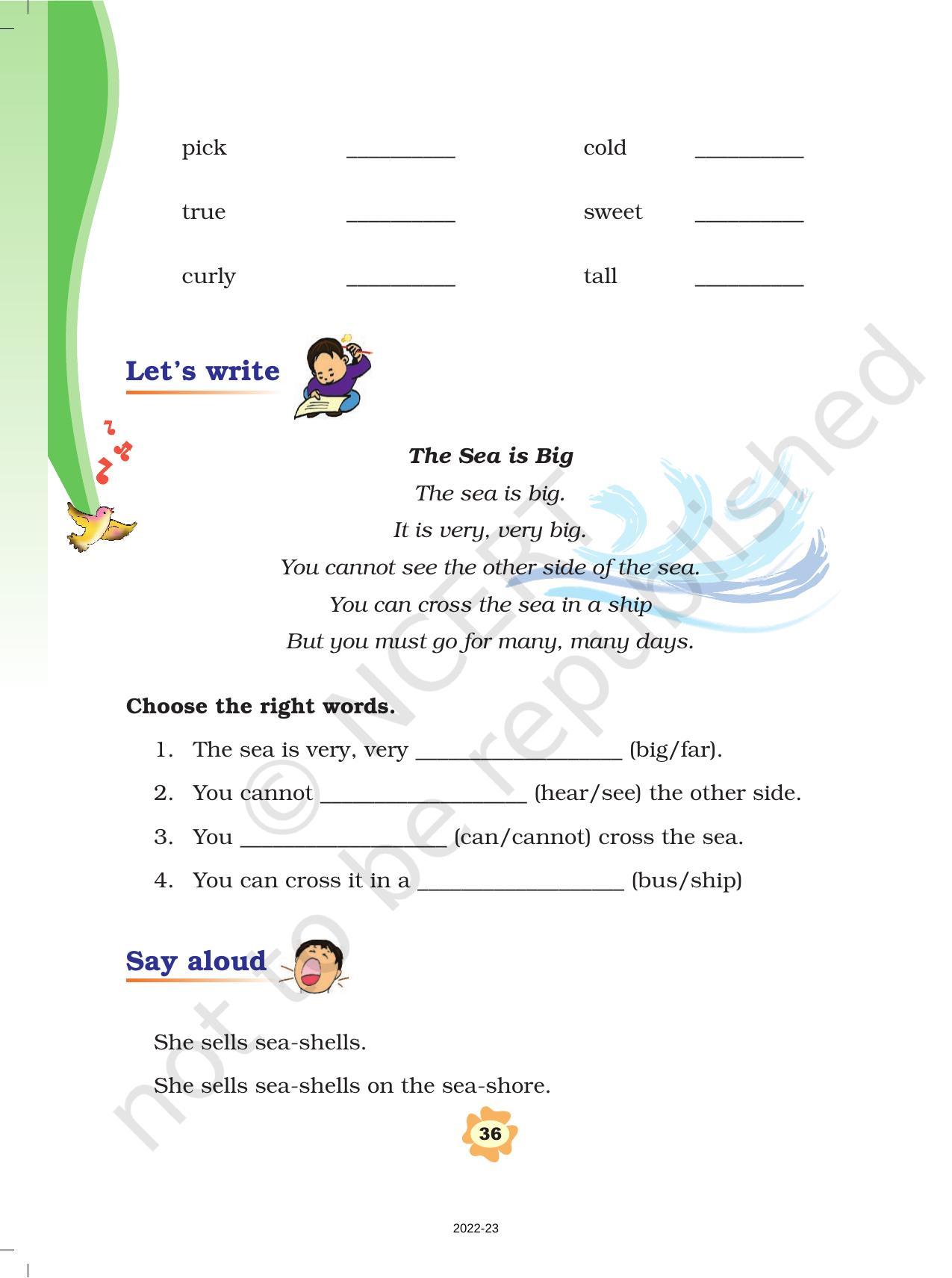 NCERT Book for Class 3 English: Unit IV.1-Sea Song - IndCareer Schools