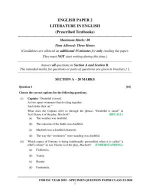 ISC Class 11 2024 English Literature Sample Paper - IndCareer Docs