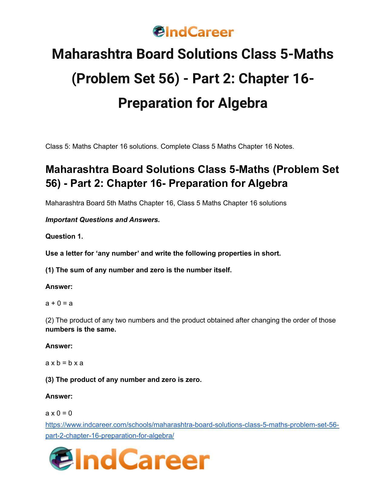 Maharashtra Board Solutions Class 5-Maths (Problem Set 56) - Part 2 ...