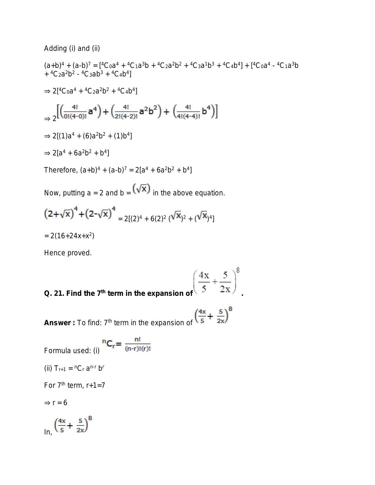 RS Aggarwal Solutions for 11th Class Maths Chapter 10-Binomial Theorem - IndCareer Schools