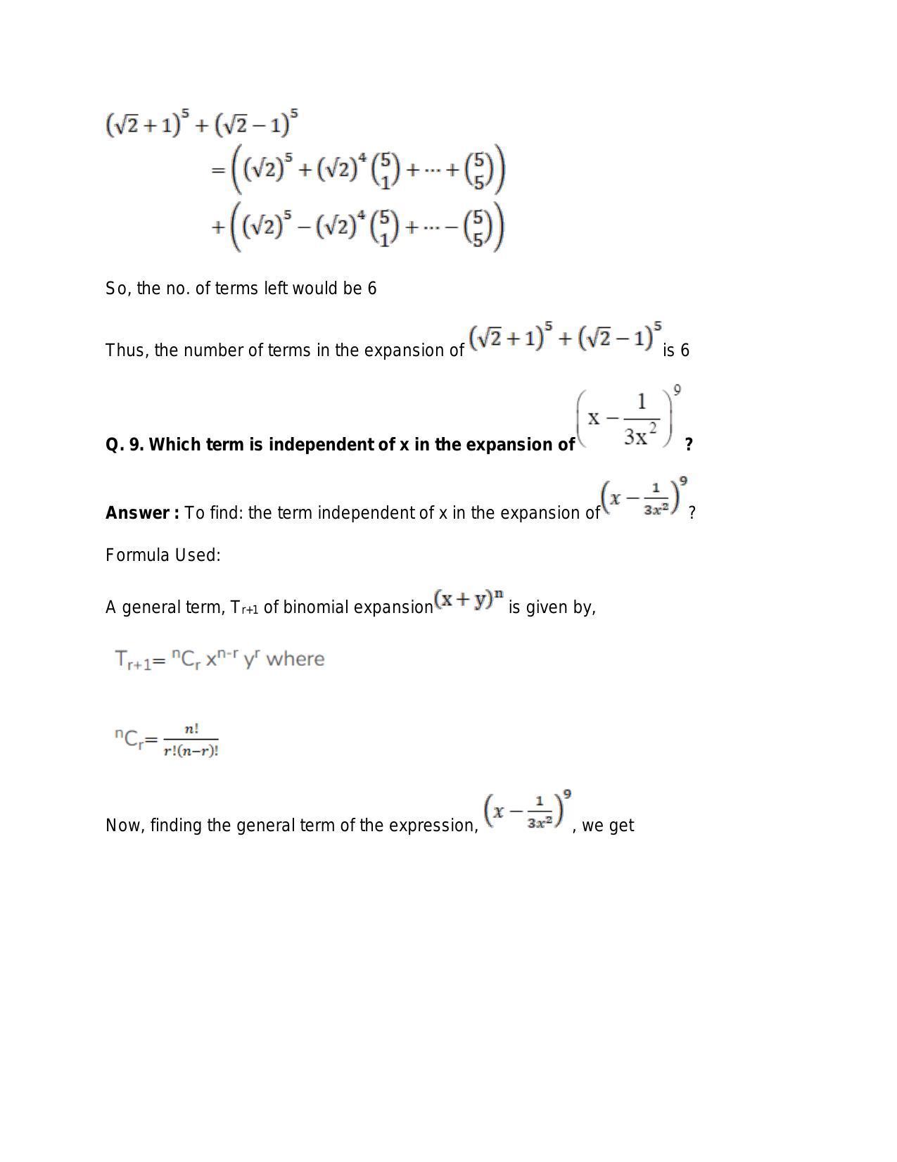 RS Aggarwal Solutions for 11th Class Maths Chapter 10-Binomial Theorem - IndCareer Schools