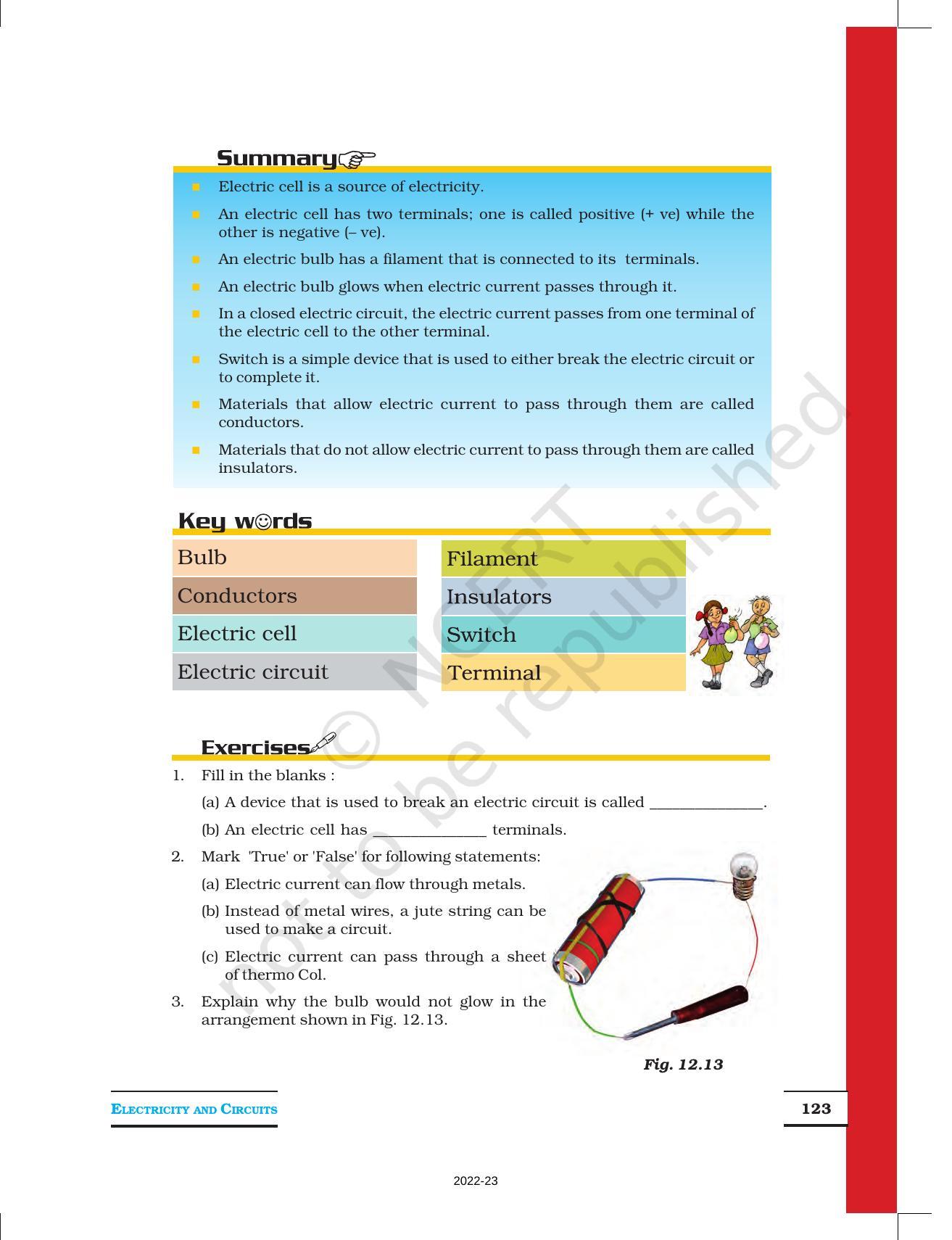 NCERT Book for Class 6 Science: Chapter 12-Electricity and Circuits ...