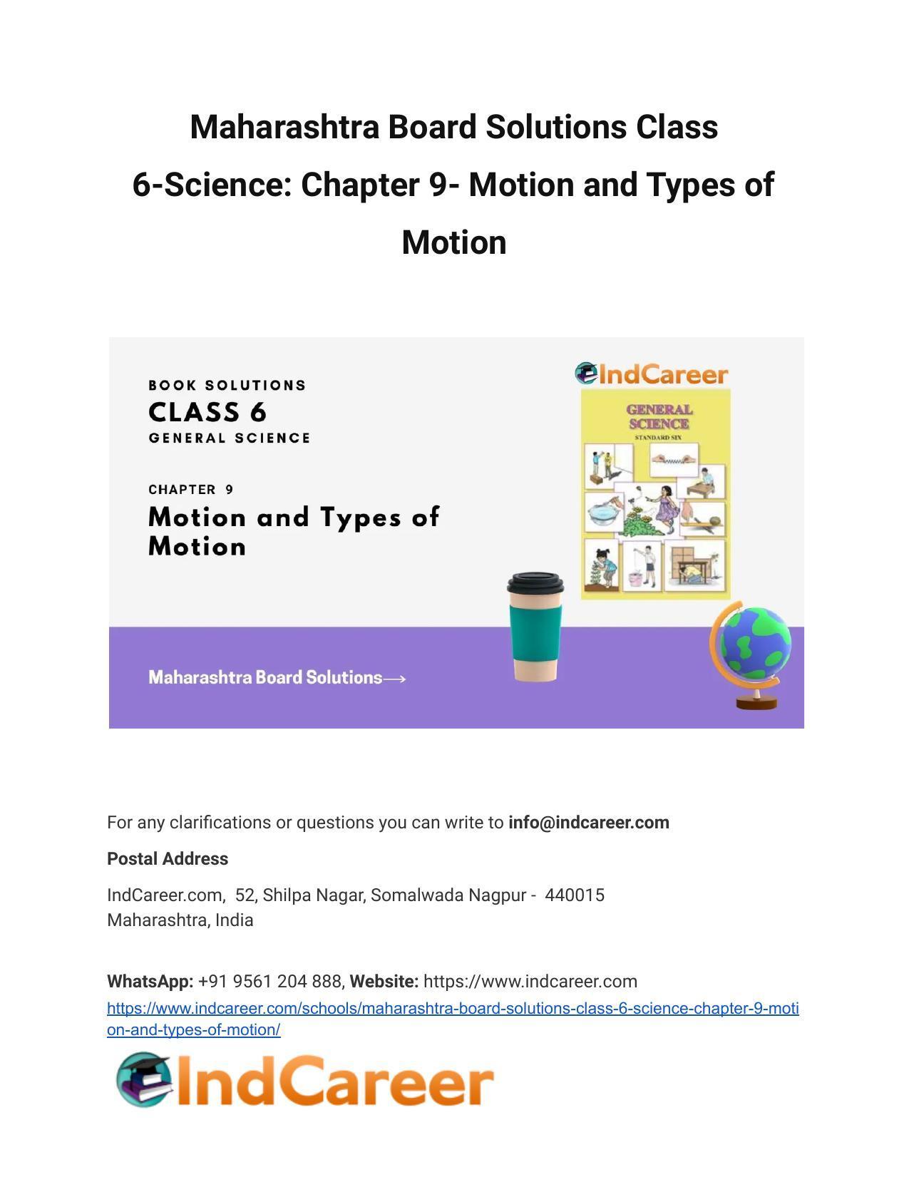 Maharashtra Board Solutions Class 6-Science: Chapter 9- Motion and ...