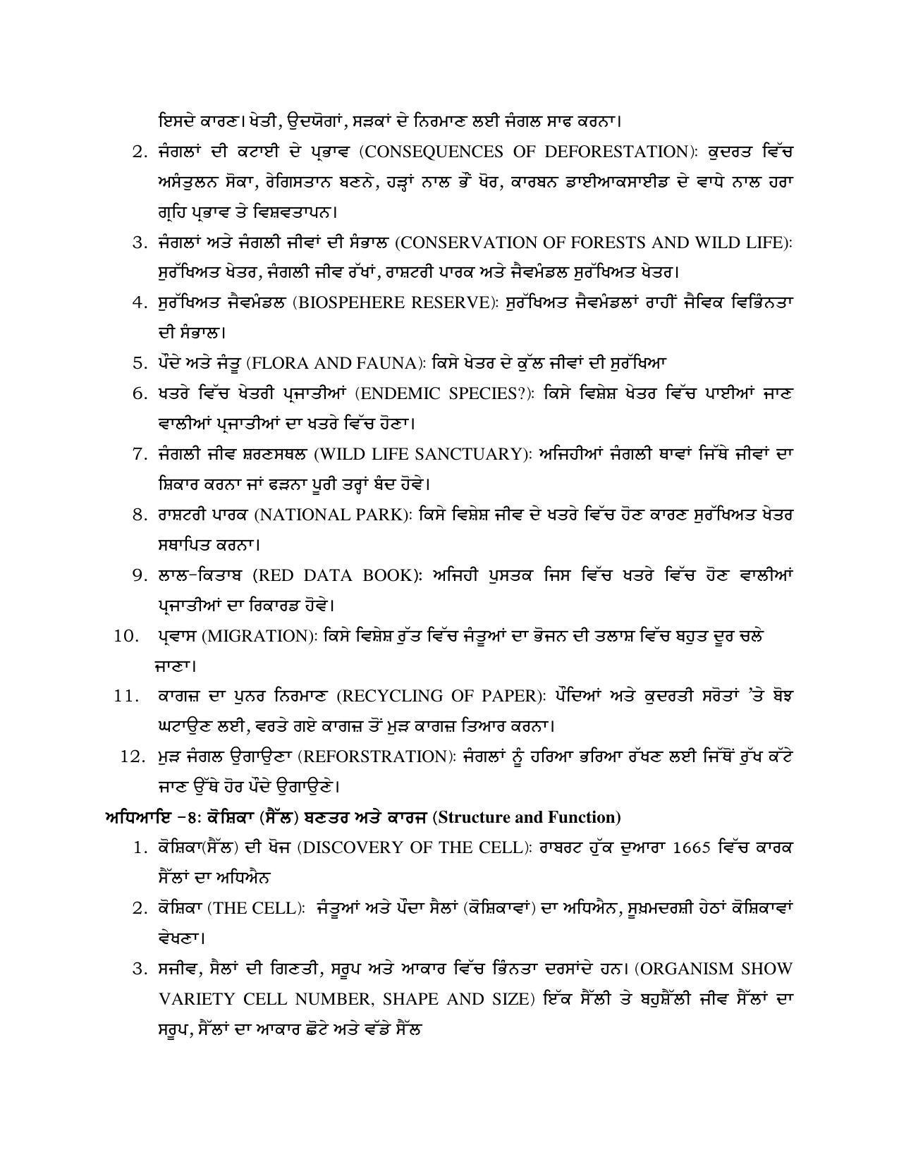 PSEB Class 8th Science Syllabus - IndCareer Docs