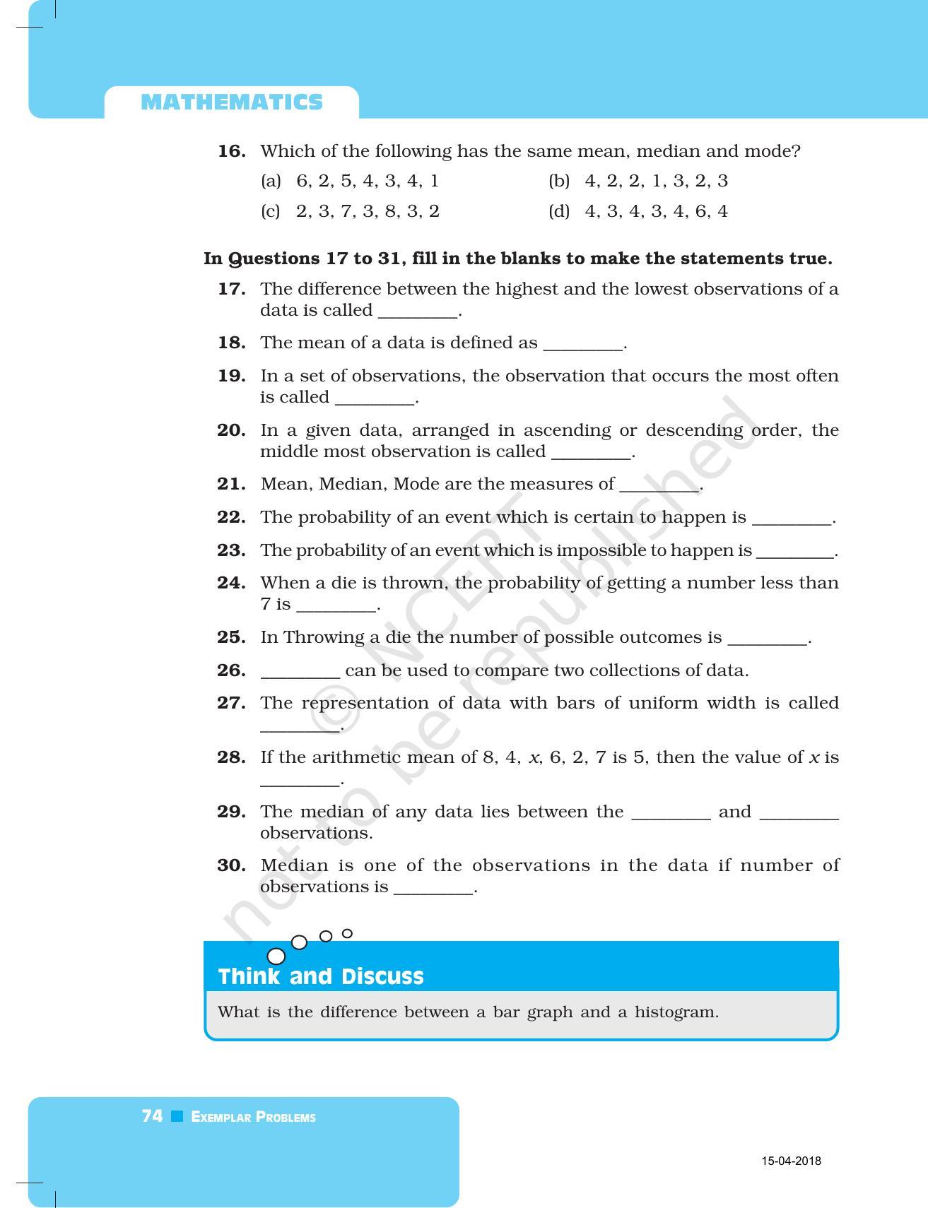 NCERT Exemplar Book for Class 7 Maths Chapter 3- Data Handling