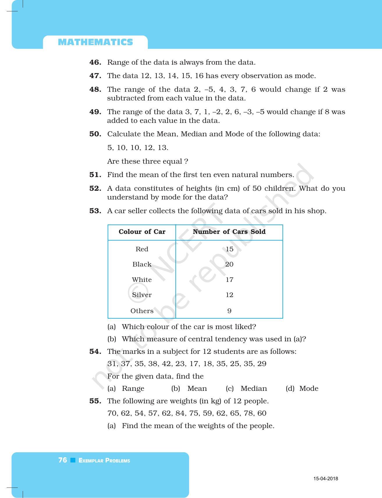 NCERT Exemplar Book for Class 7 Maths Chapter 3- Data Handling