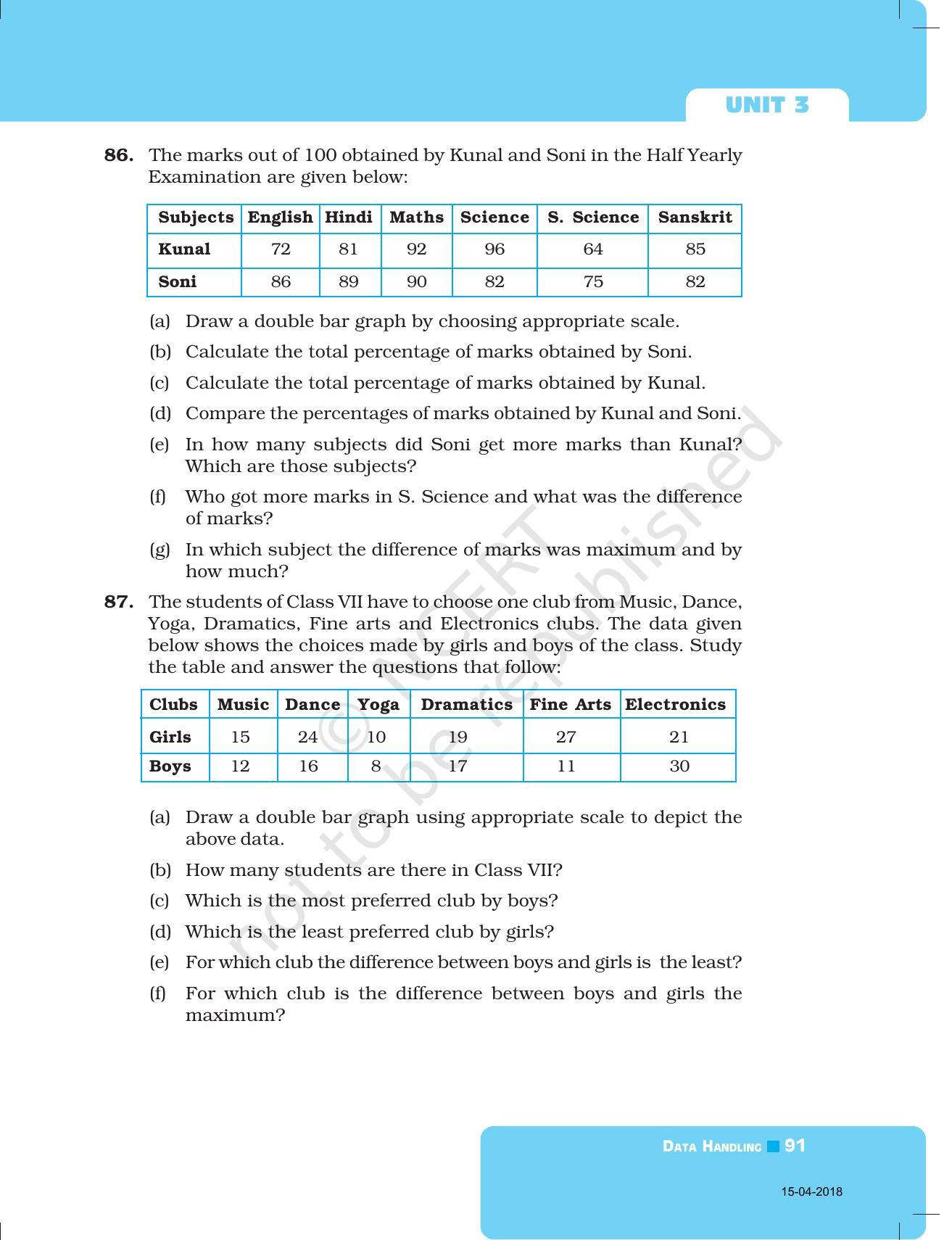 NCERT Exemplar Book for Class 7 Maths Chapter 3- Data Handling