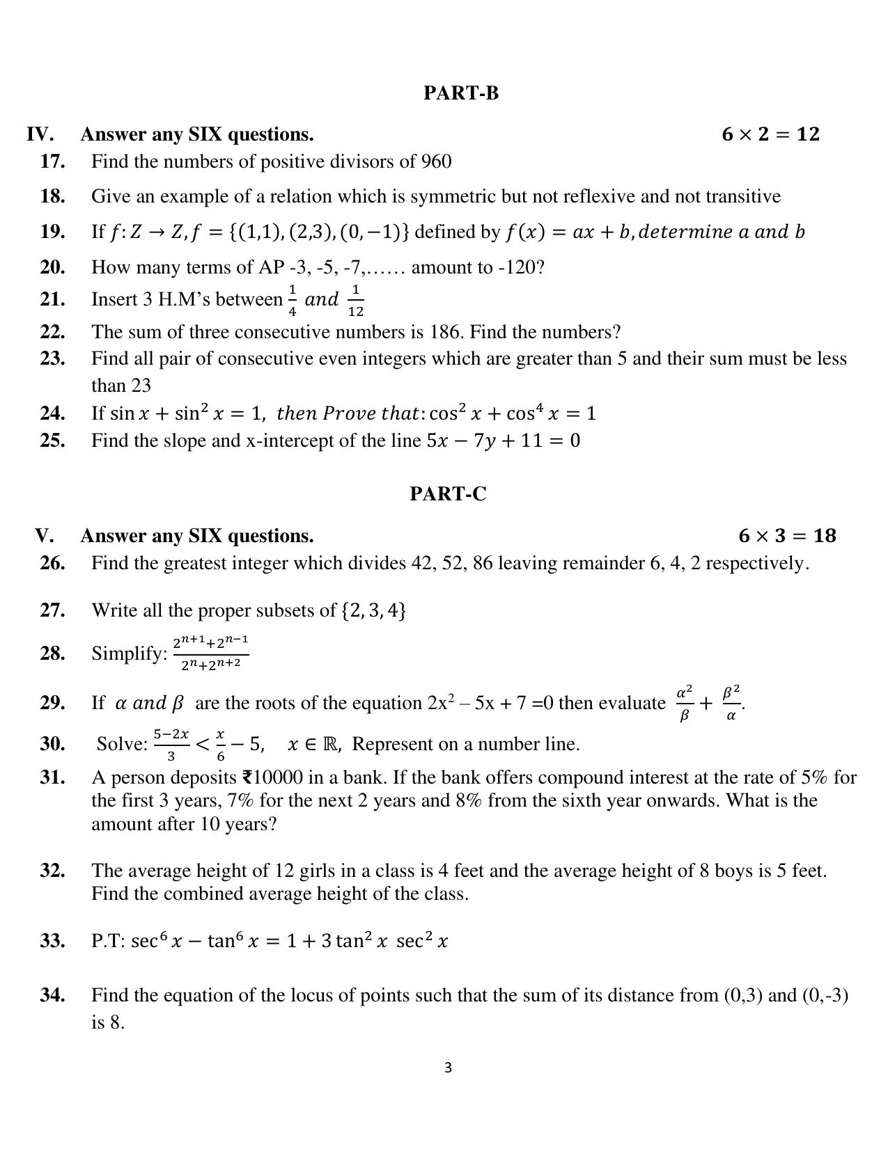 Karnataka 1st PUC Basic Maths Model Question Paper 2025 - IndCareer Docs