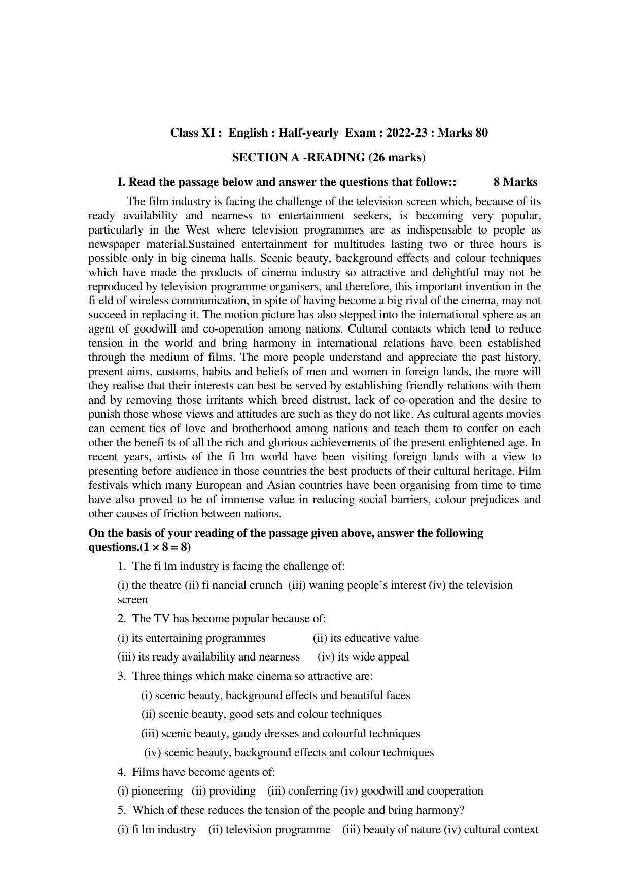 TBSE Class 11 English Model Paper - IndCareer Schools