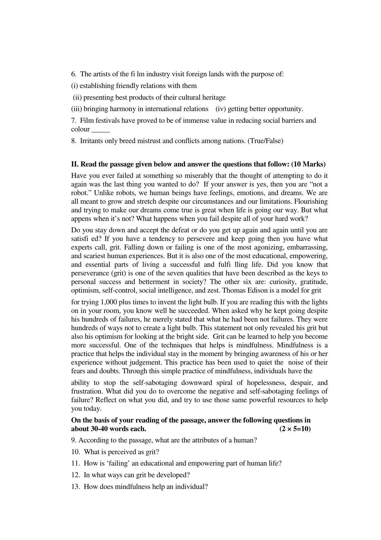 TBSE Class 11 English Model Paper - IndCareer Schools