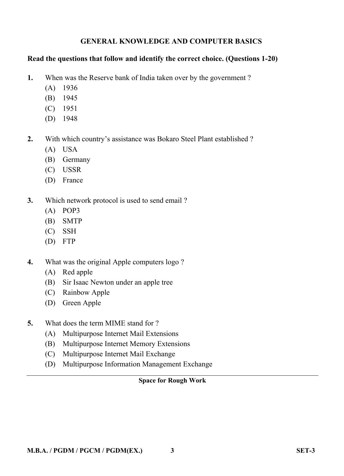 OJEE 2013 MBA Set 3 Question Paper - IndCareer Docs