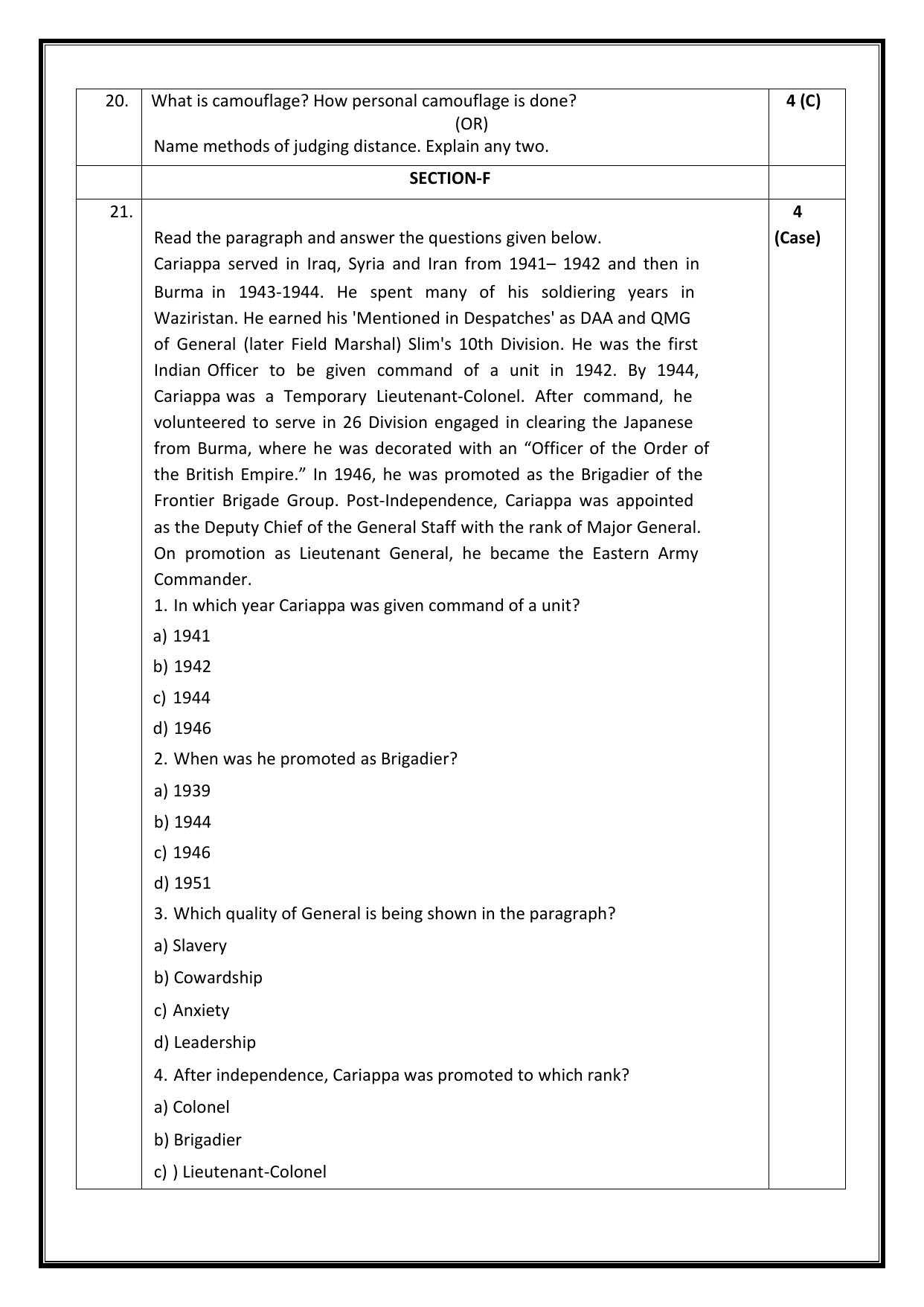 CBSE Class 12 NCC Sample Question Paper 2024-25 - IndCareer Docs