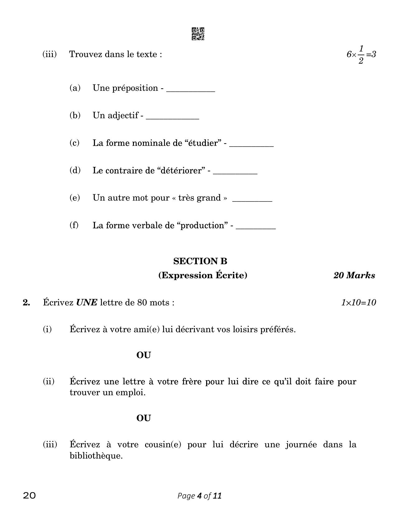 CBSE Class 10 20_French 2023 Question Paper - IndCareer Docs