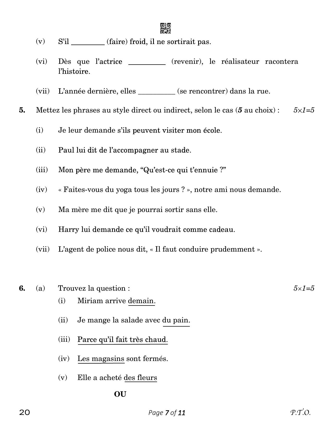 CBSE Class 10 20_French 2023 Question Paper - IndCareer Docs