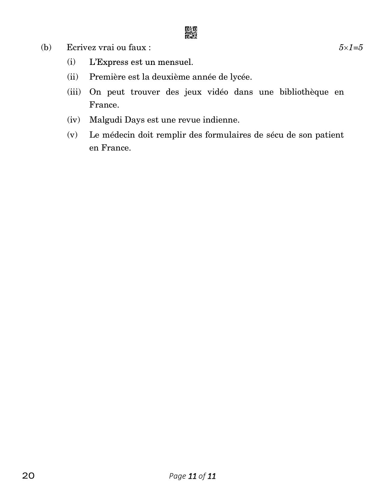CBSE Class 10 20_French 2023 Question Paper - IndCareer Docs