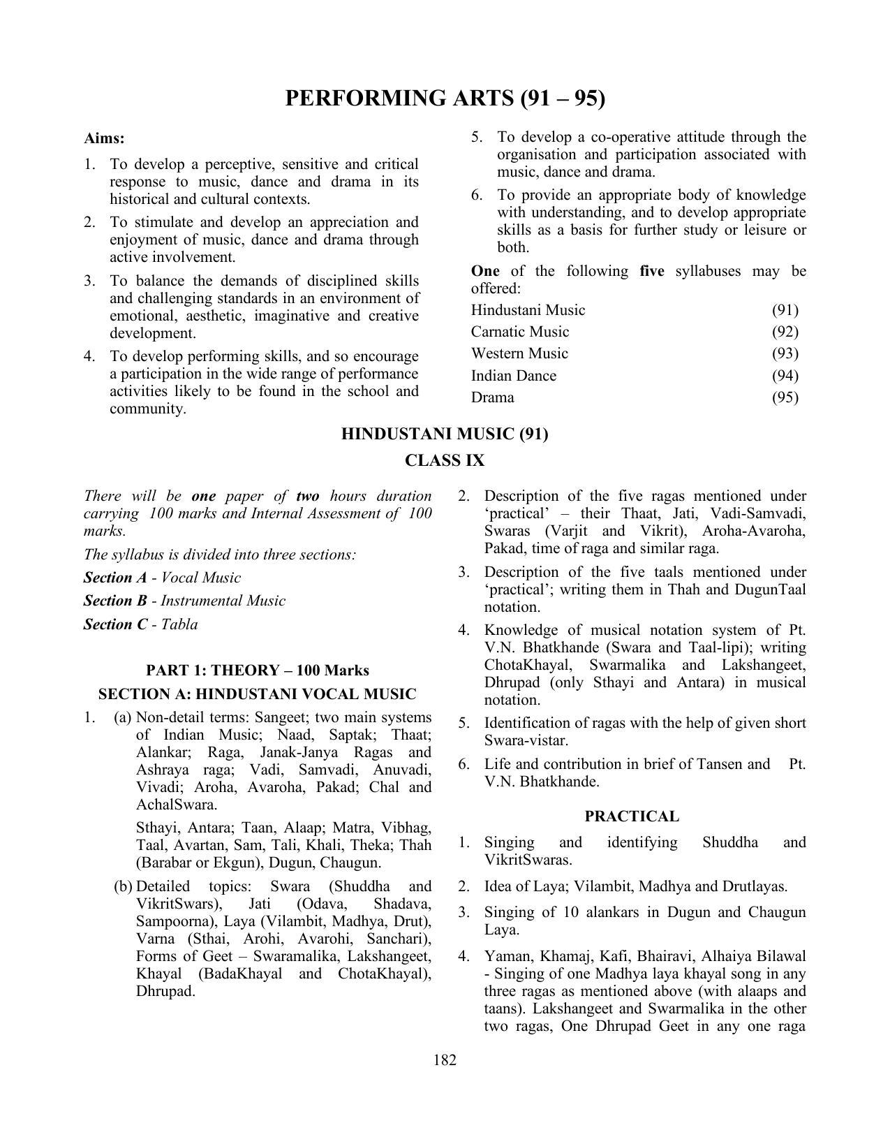 ICSE Performing Arts Syllabus - IndCareer Docs