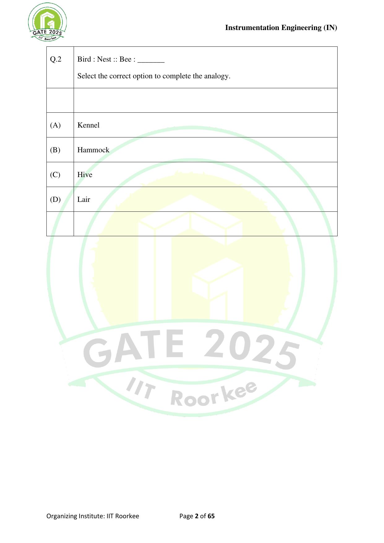 GATE 2025 Instrumentation Engineering (IN) Question Paper - IndCareer Docs