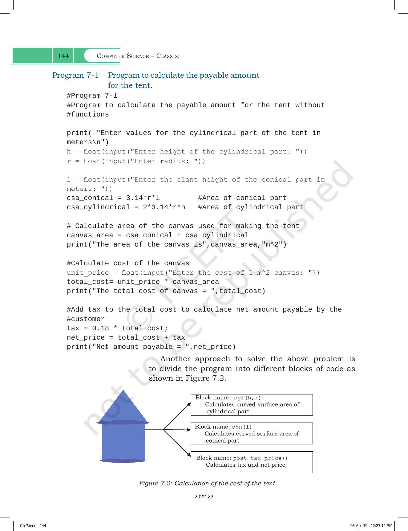 Ncert Book For Class 11 Computer Science Chapter 7 Functions